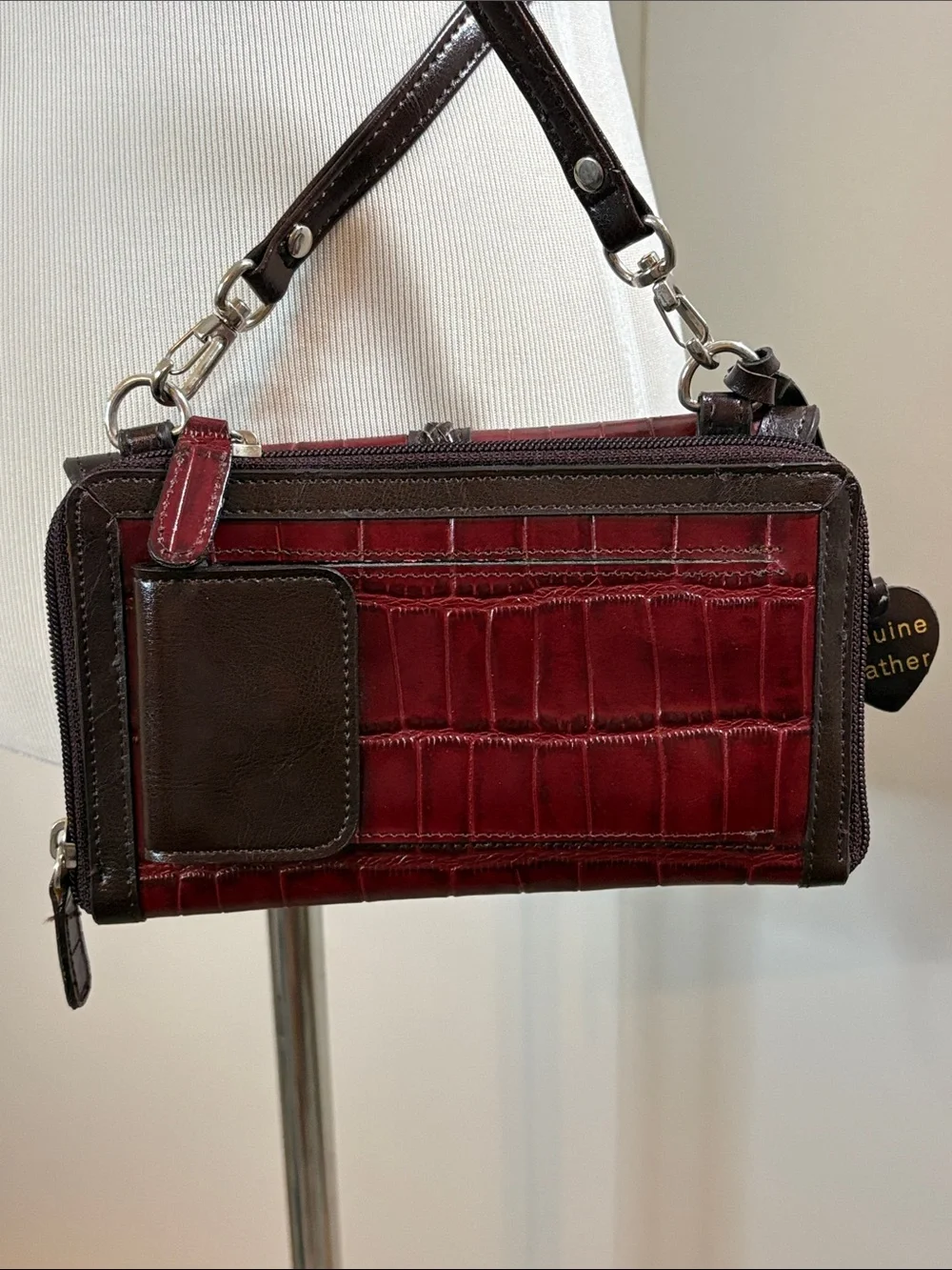 Brighton | Bags | Brighton Red Crocembossed Crossbody With Dark Brown ...